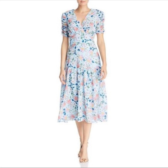 Shoshanna | Dresses | Shoshanna Floral Midi Dress Blue And Pink | Poshmark